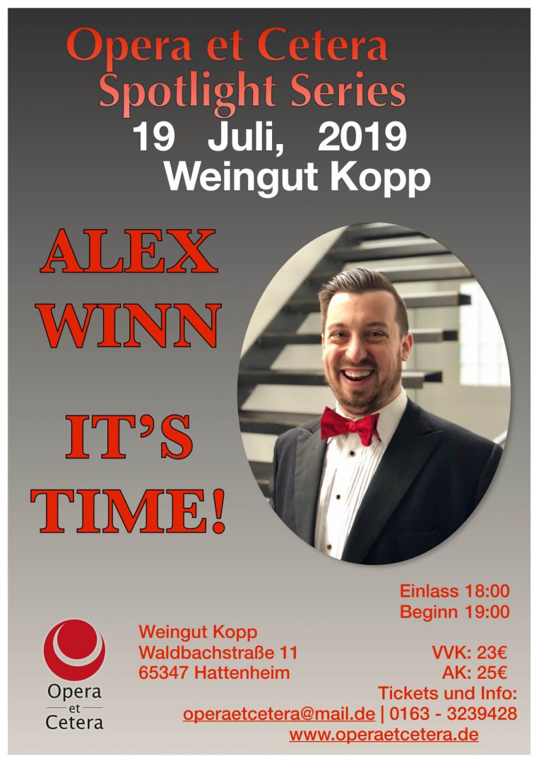 IT´S TIME mit Alex Winn am 19. Juli 2019 – ganz kurzfristig im Weingut ...
